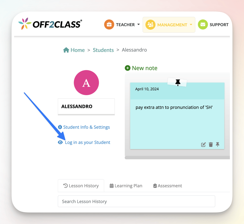 How can I log in as my student?