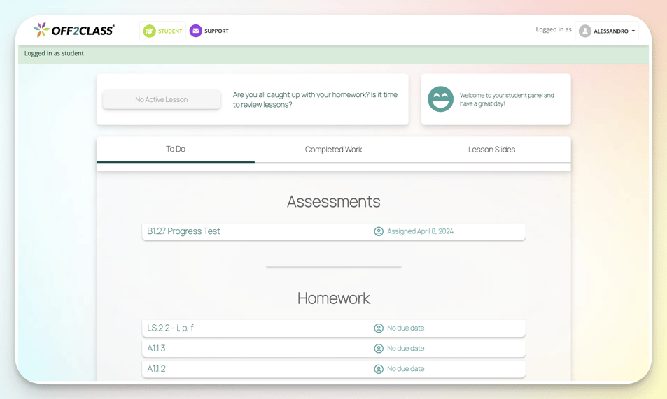 How can I log in as my student?