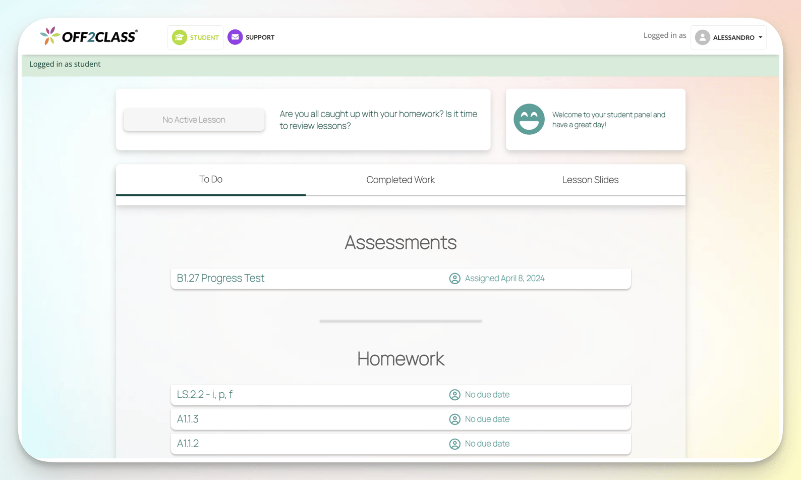 How can I log in as my student?