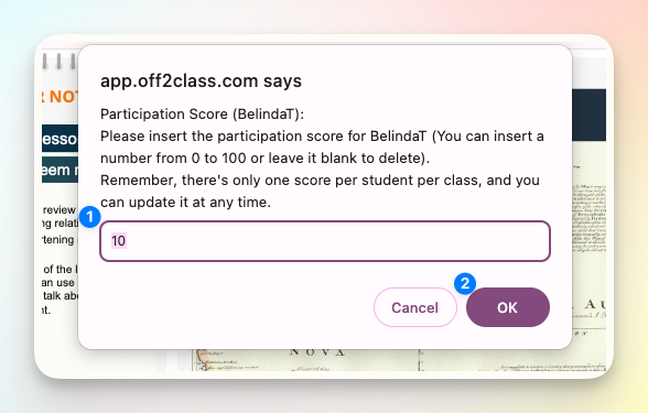 How can I add and manage participation scores for my students?