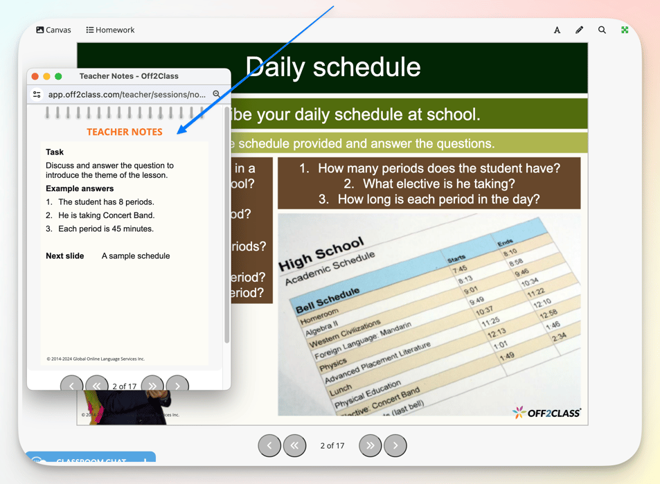 How can I hide my teacher notes and view them on a mobile device?
